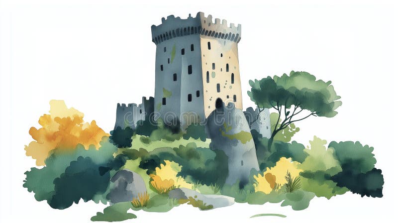 Blarney Castle. Blarney Castle Hand Drawn Watercolor Illustration Stock ...
