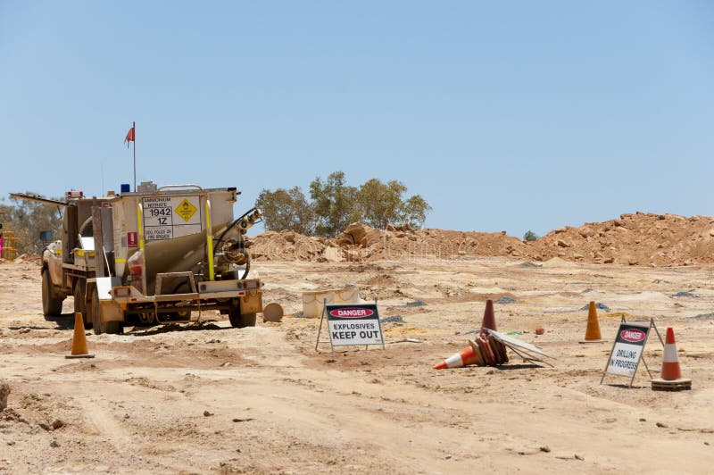 Drilling And Explosive Loading At Open Pit Copper Mine Stock Image ...