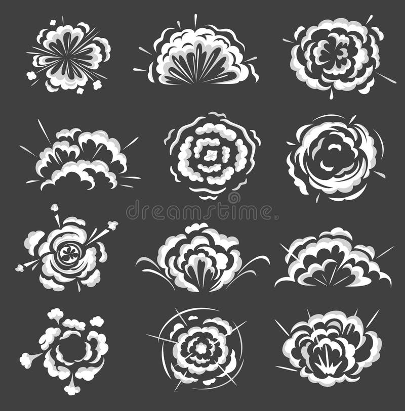 Blast Explosion Clouds, Bomb Boom Explodes Icons Stock Vector ...
