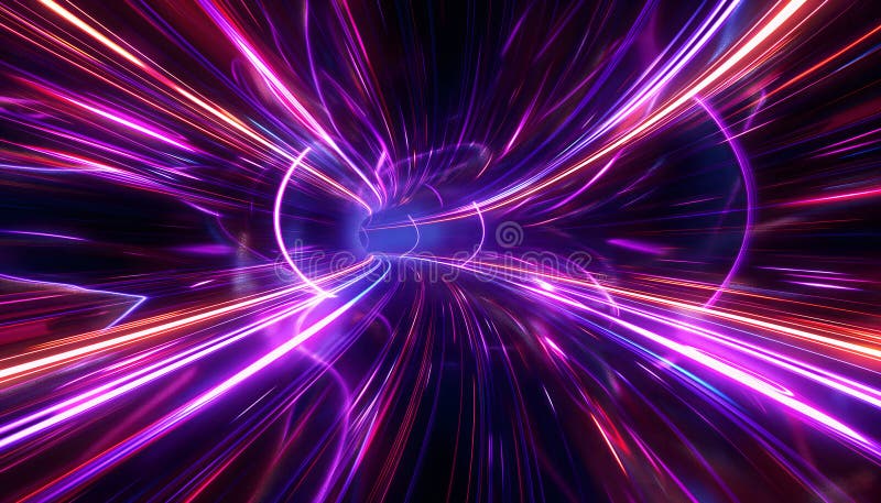Luminous Warp Speed: Ruby-Amethyst Neon Science Tunnel Stock ...