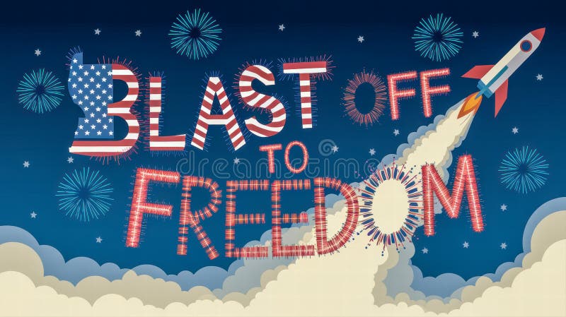 Blast Off To Freedom with Fireworks and Rocket Stock Photo - Image of ...