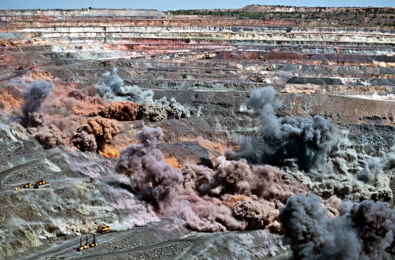 Blast in open cast mine stock image. Image of ferric - 27469451