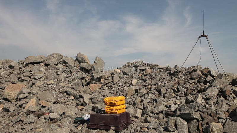 Open-cast Mine with Two Trucks Riding Along Its Road. Quarry, Opencast ...