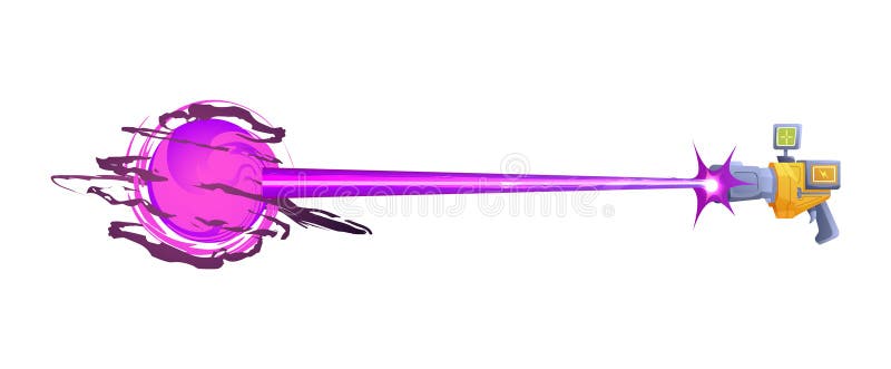Blaster with Purple Fire and Explosion, Game Weapon, Vector ...