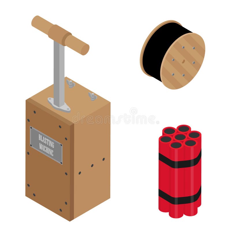 Blasting Machine or Detonator Box, Dynamite Sticks and Black Wire ...
