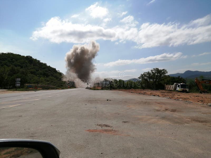 Blasting next to the road stock image. Image of infrastructure - 181580857