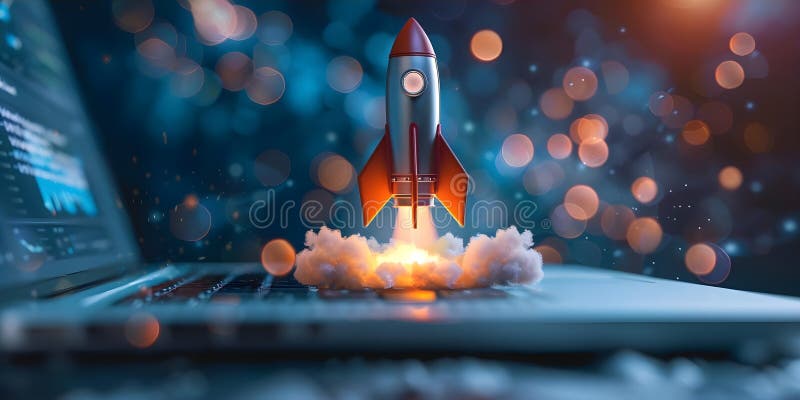 Blasting Off: a Digital Innovation Rocket Symbolizing Tech Progression ...
