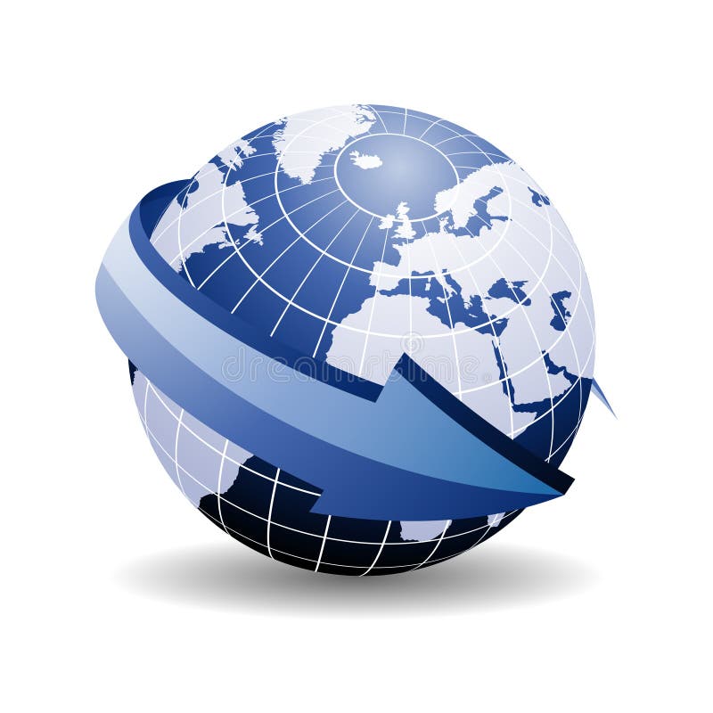 Blaue Erde mit Pfeil vektor abbildung. Illustration von geographie ...