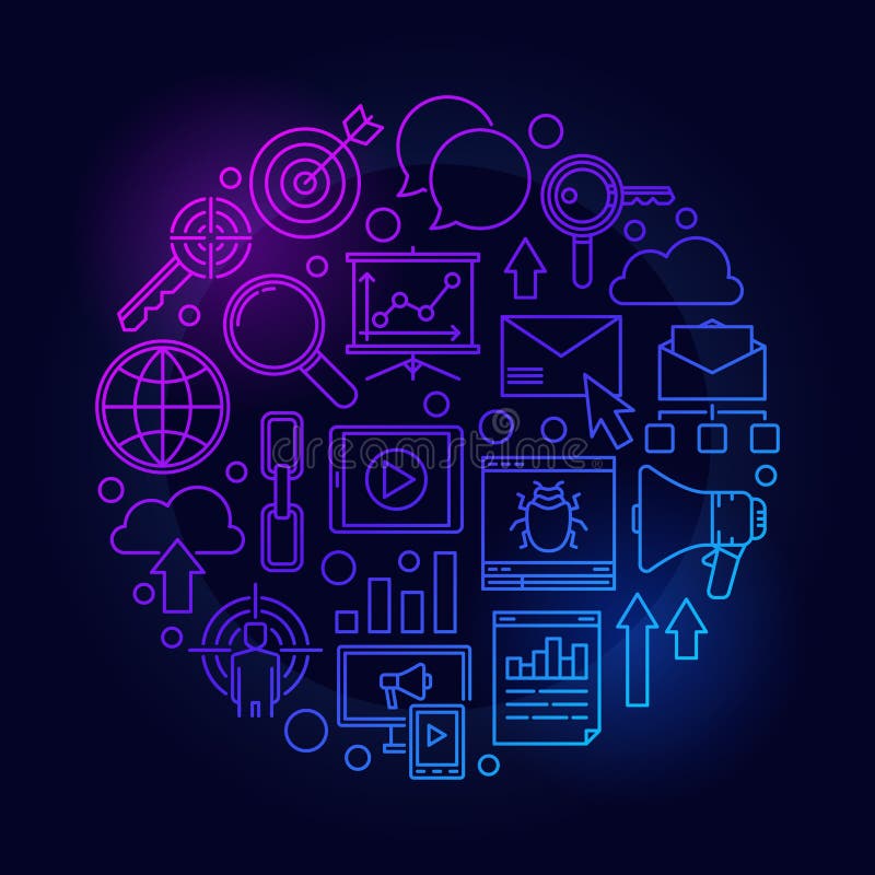 Blaue SEO- Und Internet-Marketing-Illustration Vektor Abbildung ...