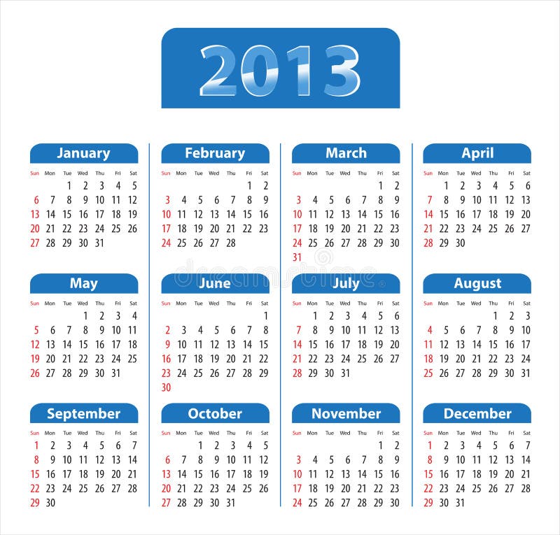 Blauer Glatter Kalender Für 2013 Vektor Abbildung - Illustration von ...