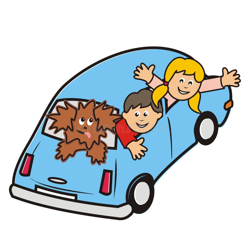 Blaues Auto und Kinder vektor abbildung. Illustration von kunst - 42095711