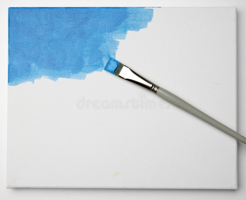 Blauwe verf op canvas stock foto. Image of uitgerekt - 10194860