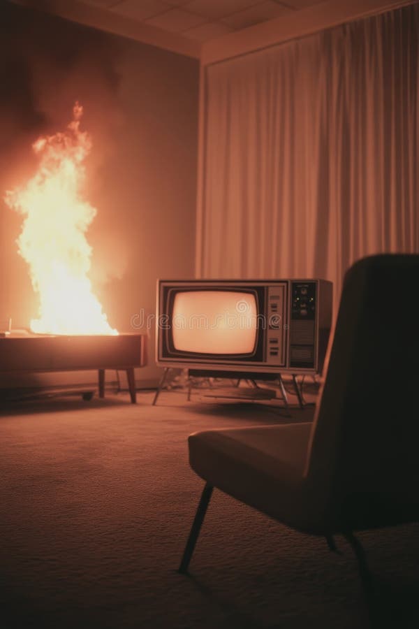 Blaze in an Abandoned Room with Old Electronics and a Flickering ...