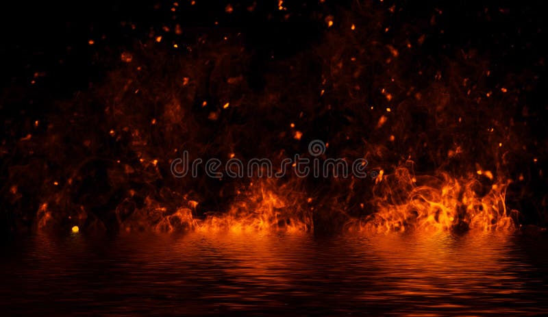 Blaze Fire Flame Texture on Isolated Background with Water Reflection ...