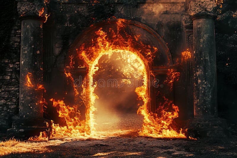 Blazing Ancient Arch Fire Flames. Generate Ai Stock Image - Image of ...