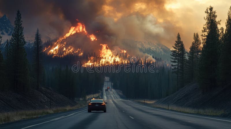 Blazing Barrier Devouring Ancient Trees Beneath Summer Heat Generative ...