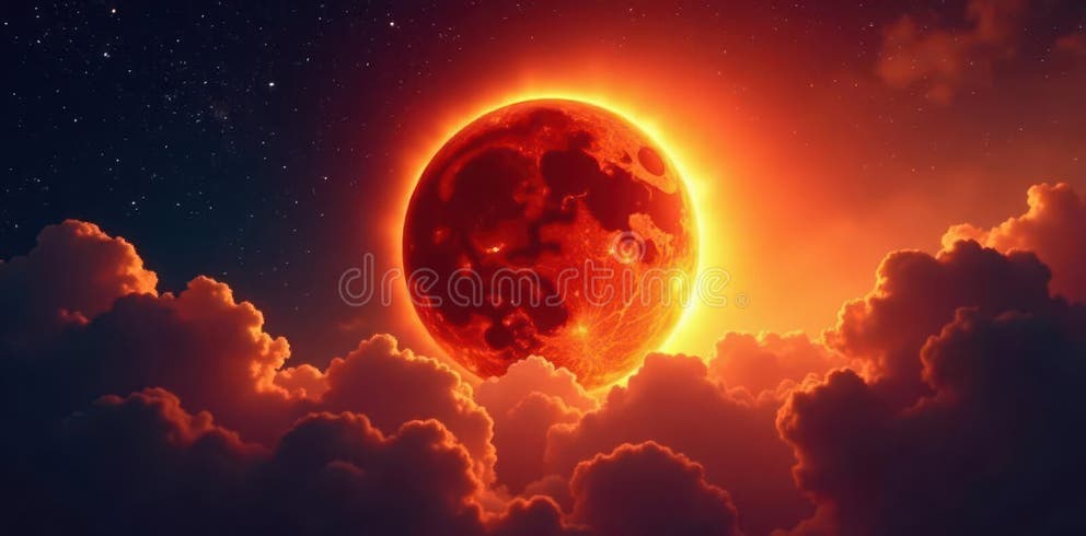 Blazing Eclipse, Swirling Clouds, Star Studded Backdrop , Heavenly, Shadow Stock Illustration ...