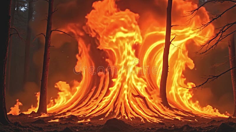 Blazing Fire Explosion in a Forest Setting, Fire Engulfing Trees ...