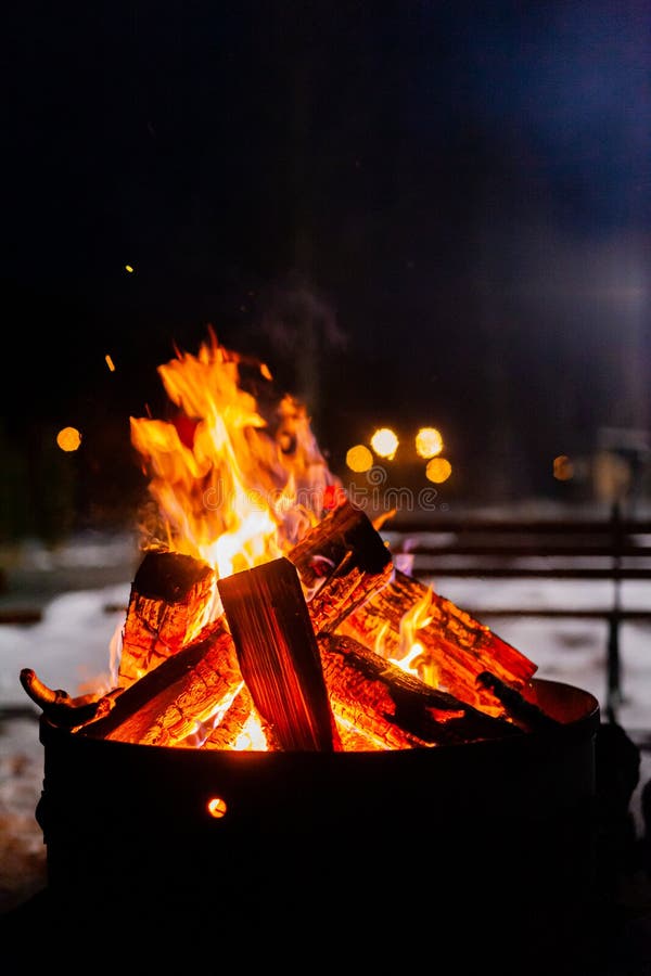 Blazing Fire in Hearth at Night Close Up Stock Image - Image of orange ...