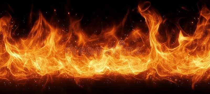 Blazing Fire Wall on Black Background, Abstract Fire Flame Texture ...