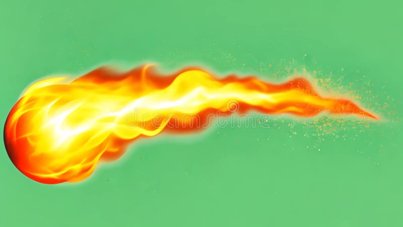 Blazing Fireball with Fiery Trail on Green Background Stock Video ...