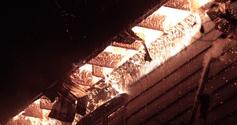 House Fire with Intense Flame.Fully Engulfed House Fire Stock Footage ...