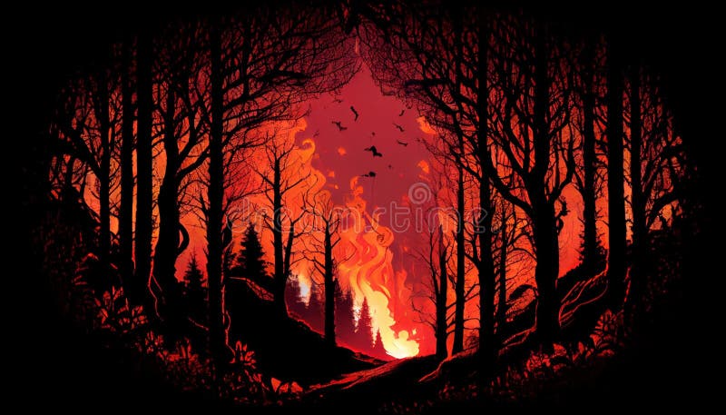 Blazing Inferno Consuming a Forest, Made with Generative AI Stock ...