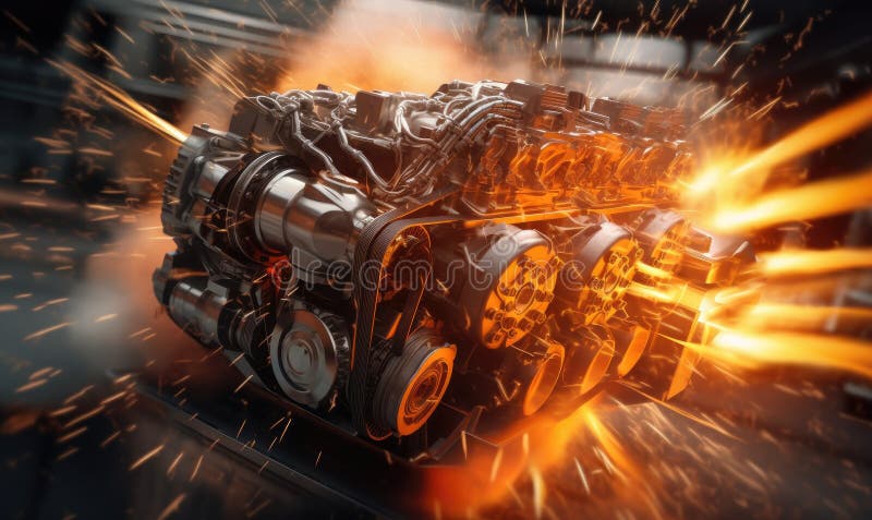 Blazing Inferno Engulfing a Powerful Car Engine Stock Illustration ...