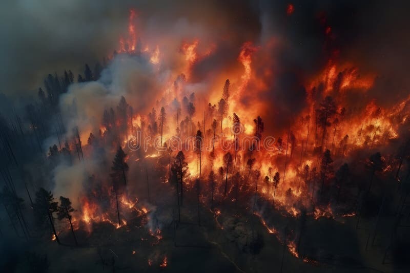 A Blazing Inferno Engulfing a Vast Forest. AI Generated Stock ...