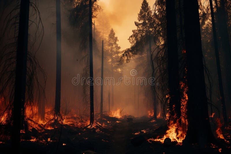 Blazing Inferno: the Wrath of a Forest Fire Stock Illustration ...