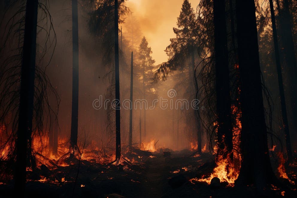 Blazing Inferno: the Wrath of a Forest Fire Stock Illustration ...