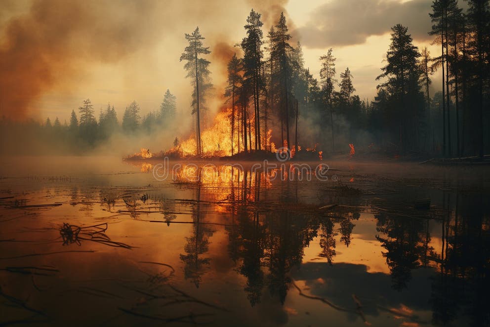 Blazing Inferno: the Wrath of a Forest Fire Stock Illustration ...