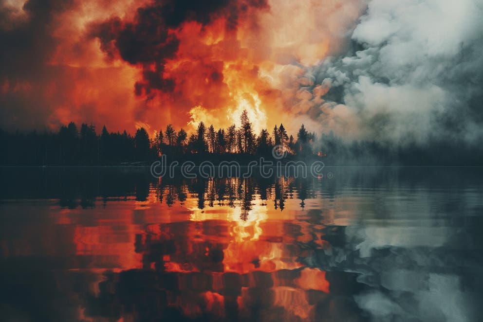 Blazing Inferno: the Wrath of a Forest Fire Stock Illustration ...