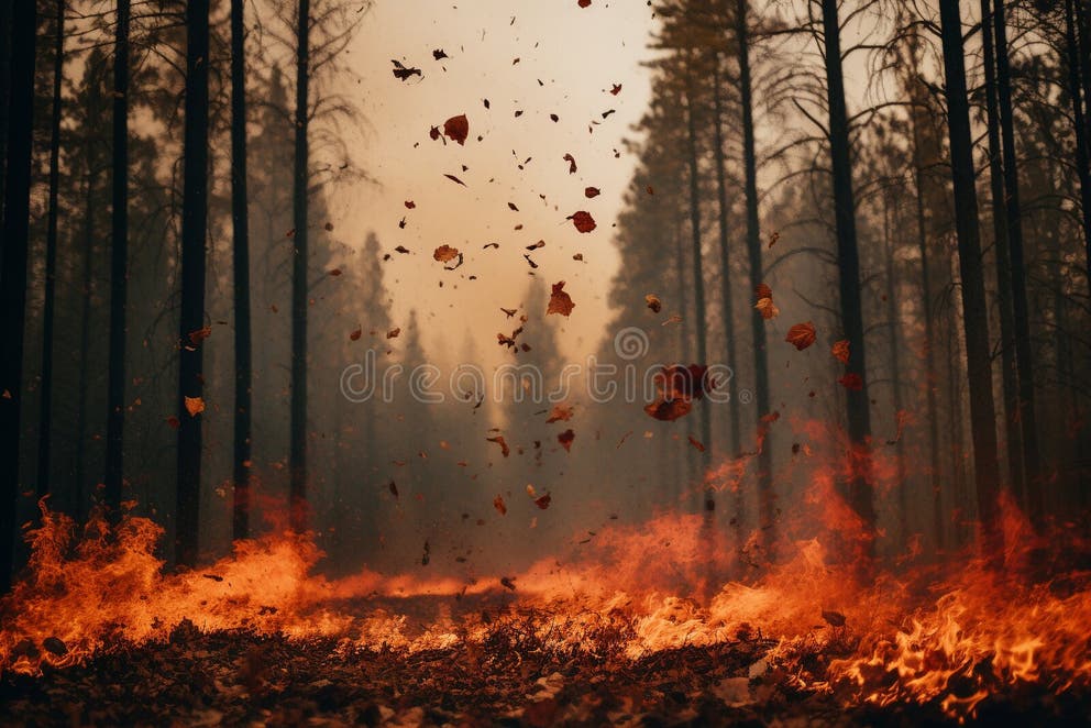 Blazing Inferno: the Wrath of a Forest Fire Stock Illustration ...