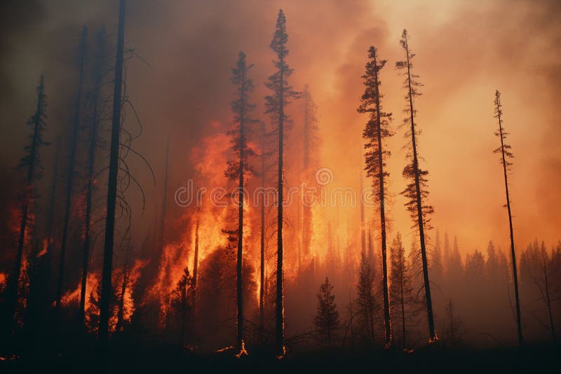 Blazing Inferno: the Wrath of a Forest Fire Stock Illustration ...