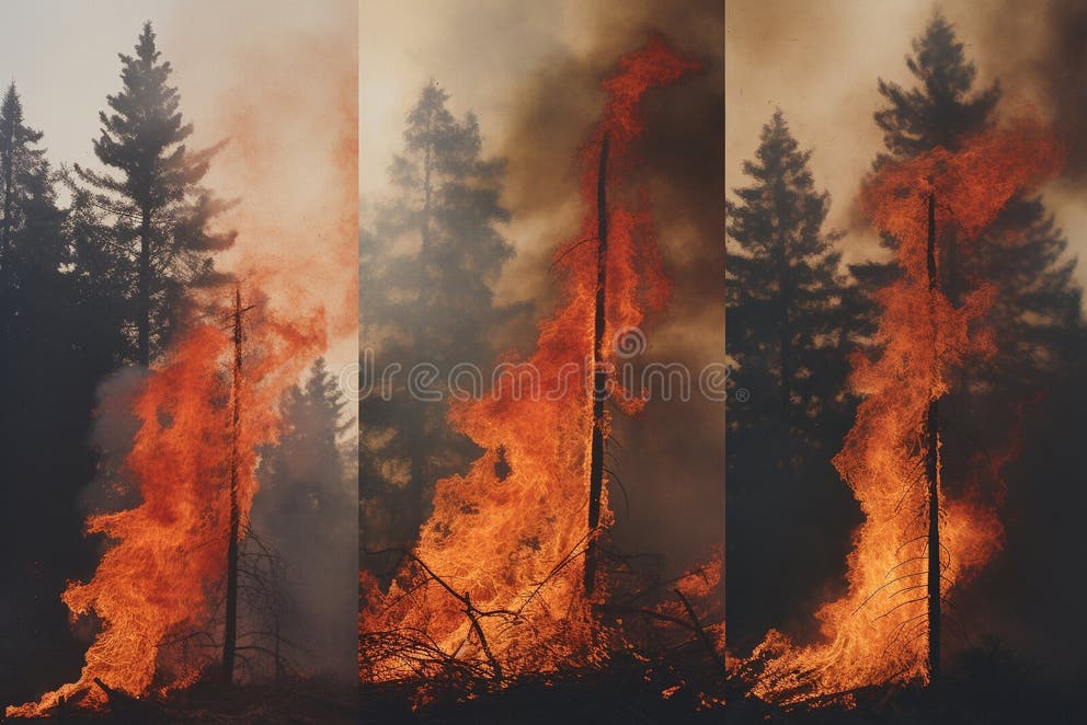 Blazing Inferno: the Wrath of a Forest Fire Stock Illustration ...