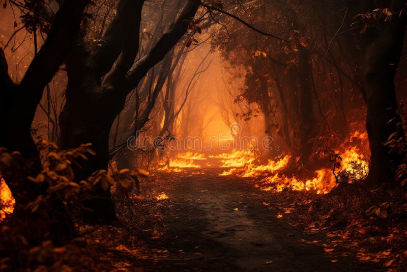 Blazing Inferno: the Wrath of a Forest Fire Stock Illustration ...