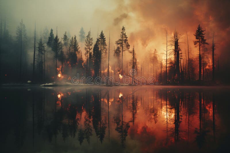Blazing Inferno: the Wrath of a Forest Fire Stock Illustration ...
