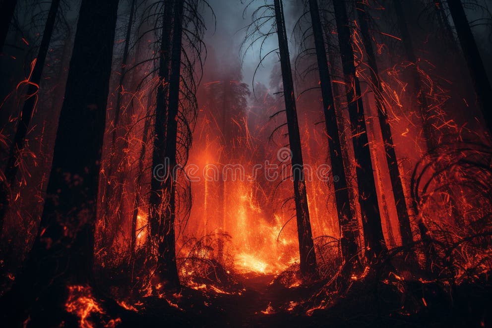 Blazing Inferno: the Wrath of a Forest Fire Stock Illustration ...