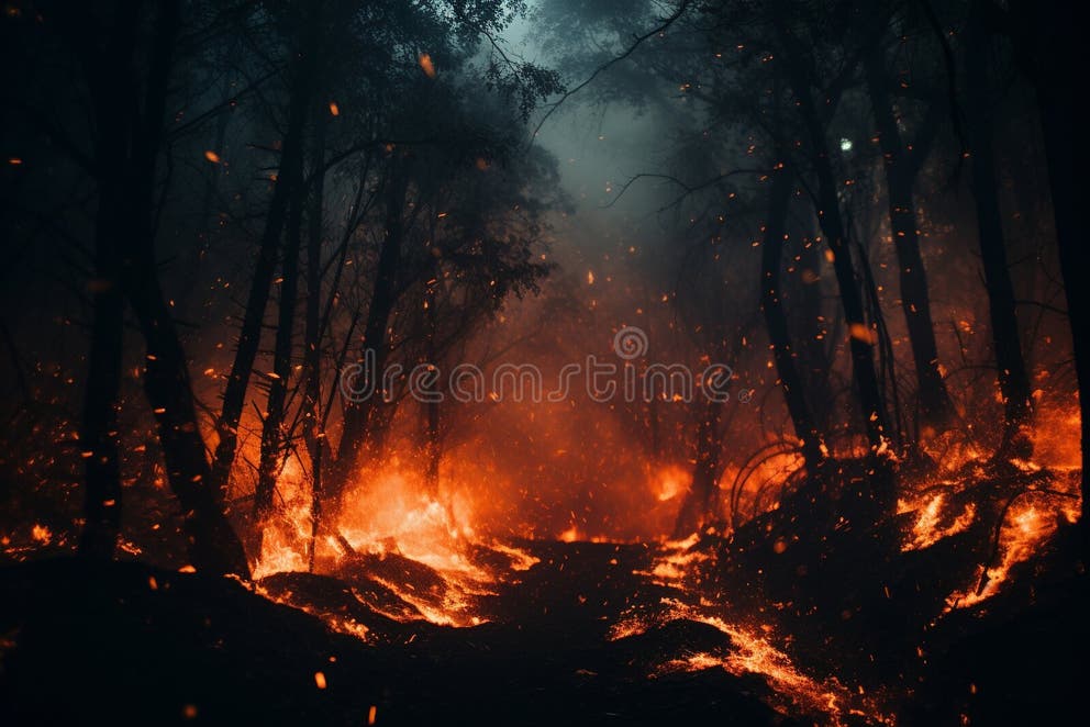 Blazing Inferno: the Wrath of a Forest Fire Stock Illustration ...