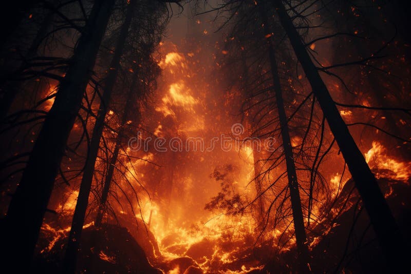 Blazing Inferno: the Wrath of a Forest Fire Stock Illustration ...