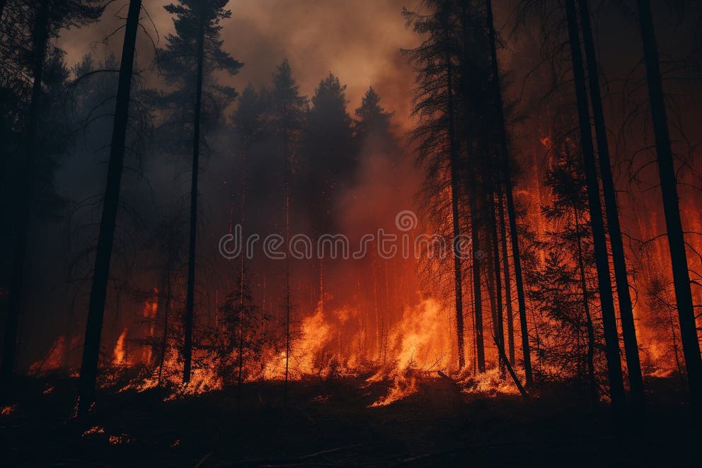 Blazing Inferno: the Wrath of a Forest Fire Stock Illustration ...