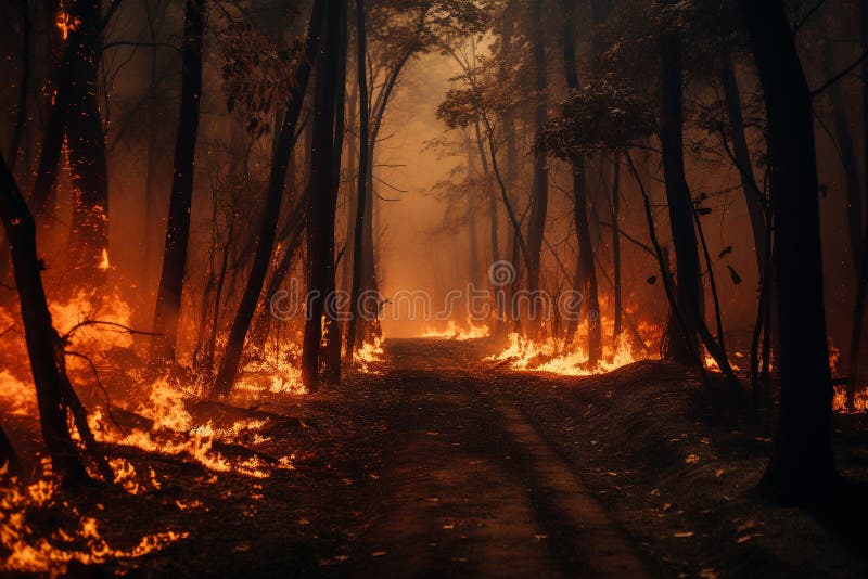 Blazing Inferno: the Wrath of a Forest Fire Stock Illustration ...