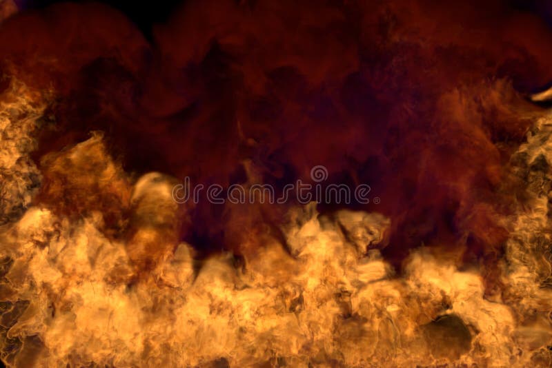 Blazing Wild Fire with Dark Smoke Frame Isolated on Black Background ...