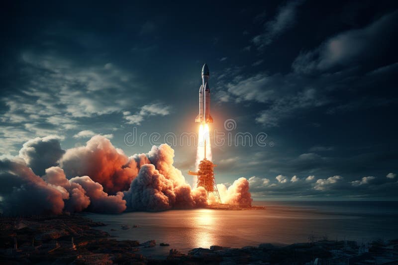 Blazing Rocket Launch Takeoff Dramatic. Generate Ai Stock Photo - Image ...