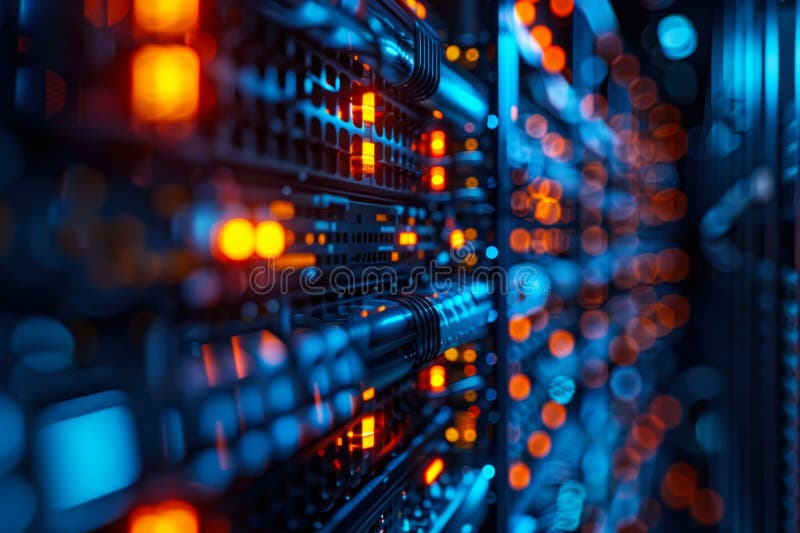 Blazing Server Hardware in a Data Center Rack. Stock Photo - Image of ...