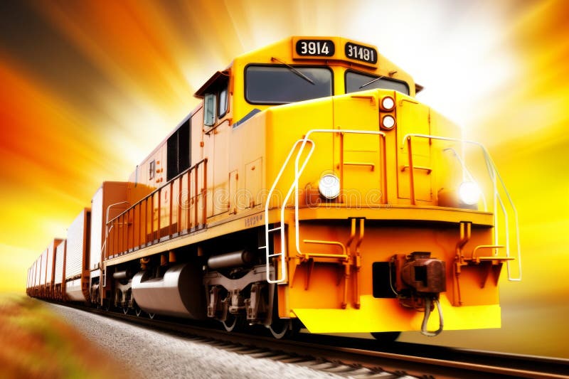 Blazing Speed a Freight Train Racing Down the Tracks Stock Illustration ...