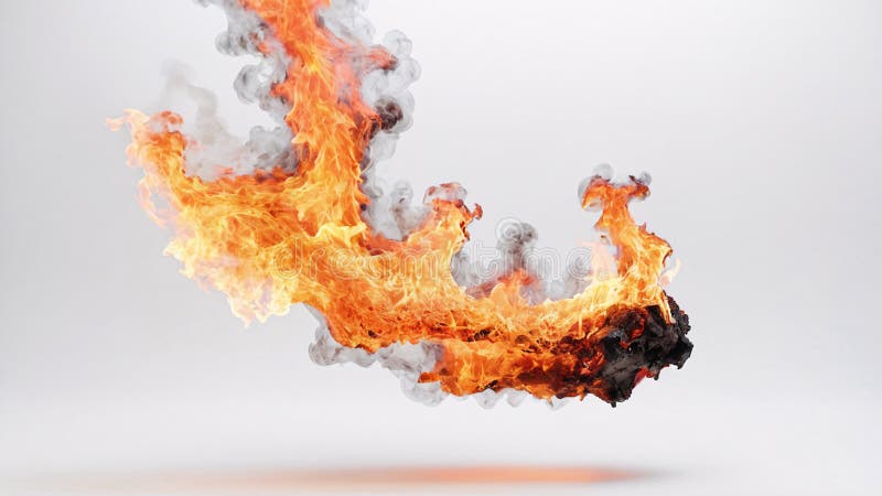 A Blazing Streak of Fire and Smoke Against a White Background Stock ...