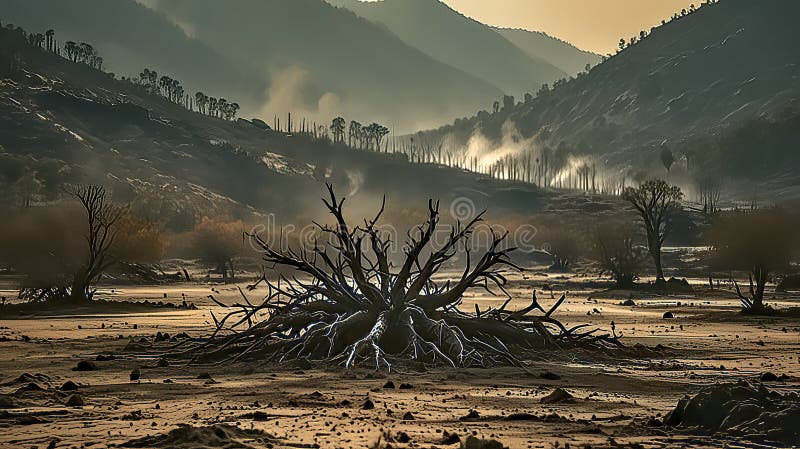 Blazing Wildfire Effects in Mountain Forest Scene Stock Illustration ...