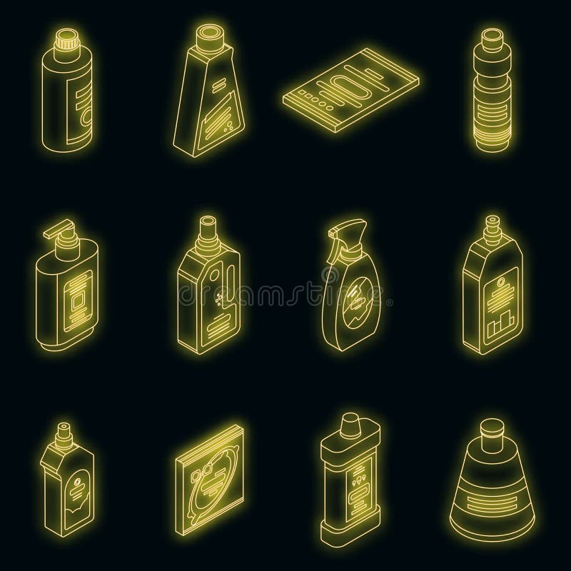 Bleach Icons Set Vector Neon Stock Vector - Illustration of soap, spray ...